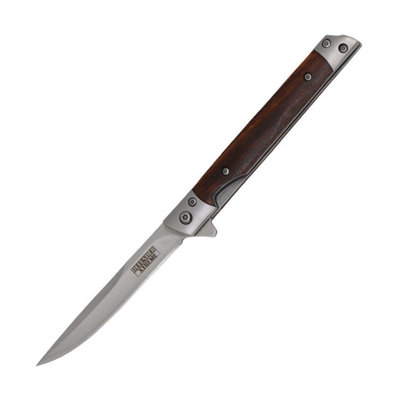 Defender-Xtreme - 8″ Sand Finish Folding Knife w/ Wood Handle & Sheath
